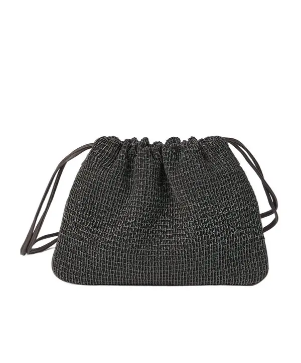 Brunello Cucinelli Precious Net Embroidery Clutch Bag With Drawstring Closure And Shoulder Strap
