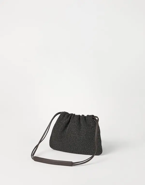Brunello Cucinelli Precious Net Embroidery Clutch Bag With Drawstring Closure And Shoulder Strap