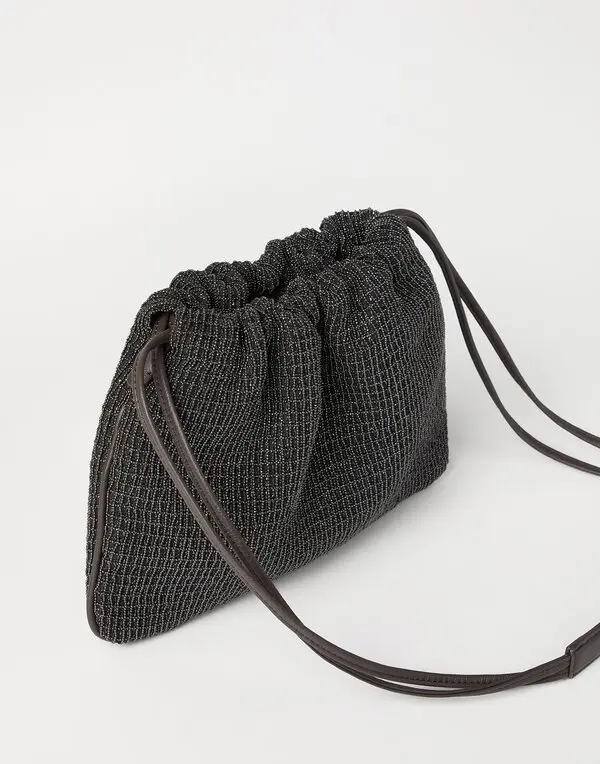 Brunello Cucinelli Precious Net Embroidery Clutch Bag With Drawstring Closure And Shoulder Strap