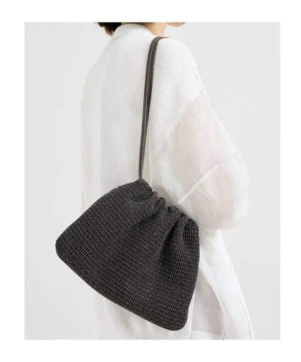Brunello Cucinelli Precious Net Embroidery Clutch Bag With Drawstring Closure And Shoulder Strap