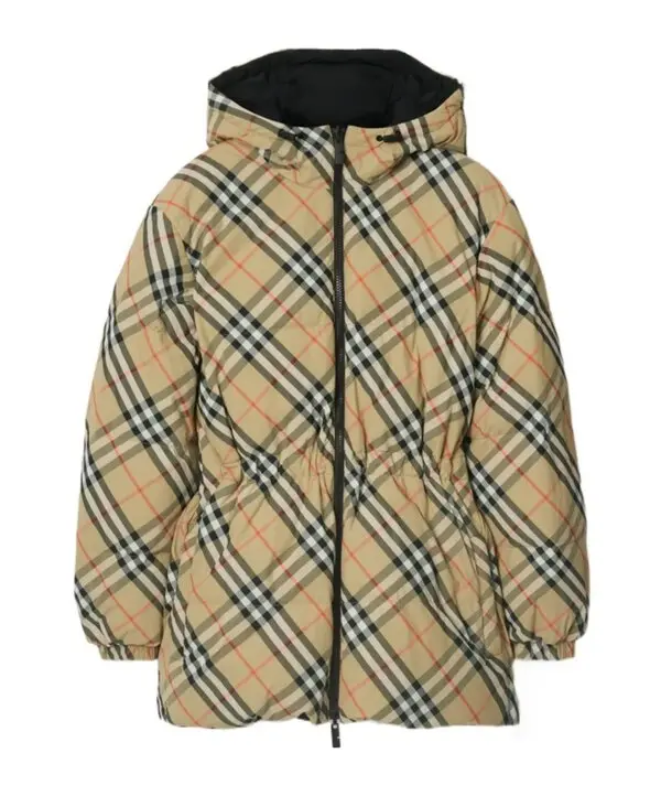Burberry Checked Hooded Reversible Down Jacket - Sand-colored
