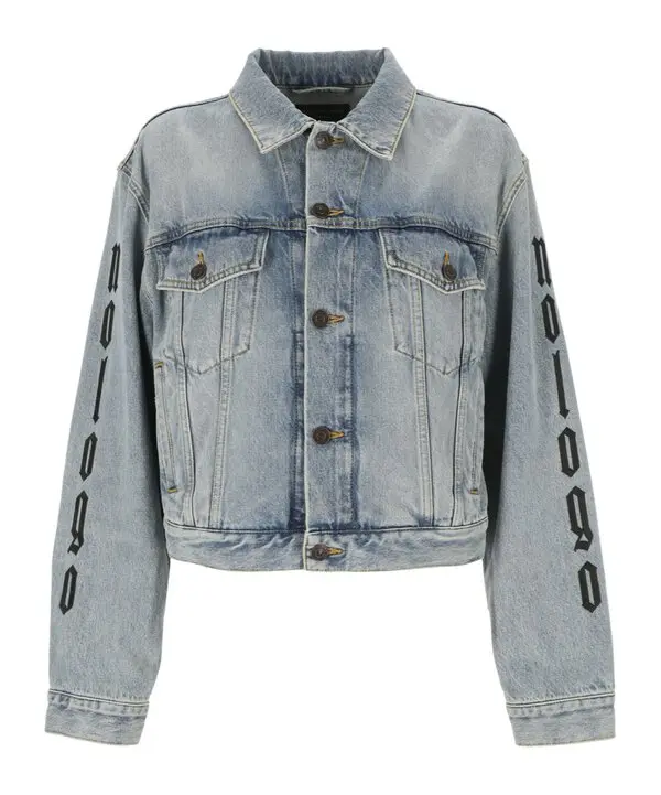 Balenciaga Nologo Printed Denim Jackets - Light Blue