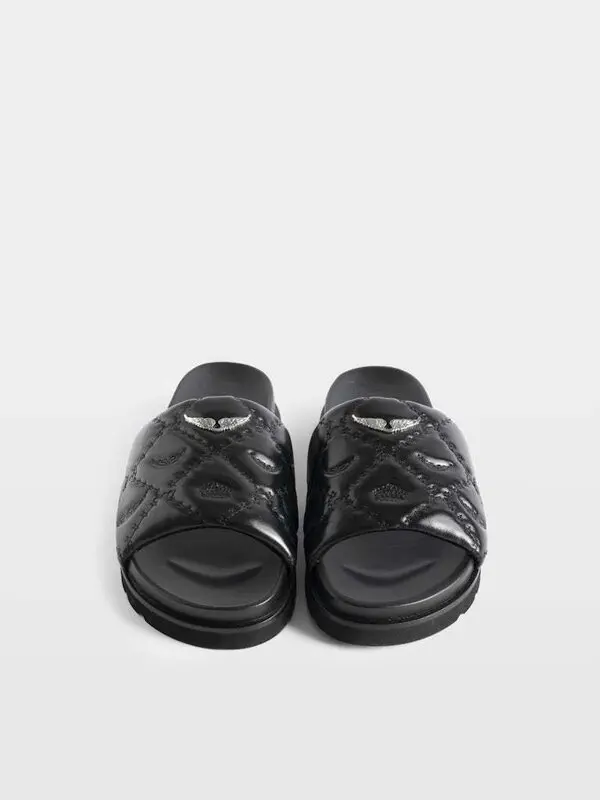 Zadig&Voltaire Quilted Wing Pattern Slides - Black