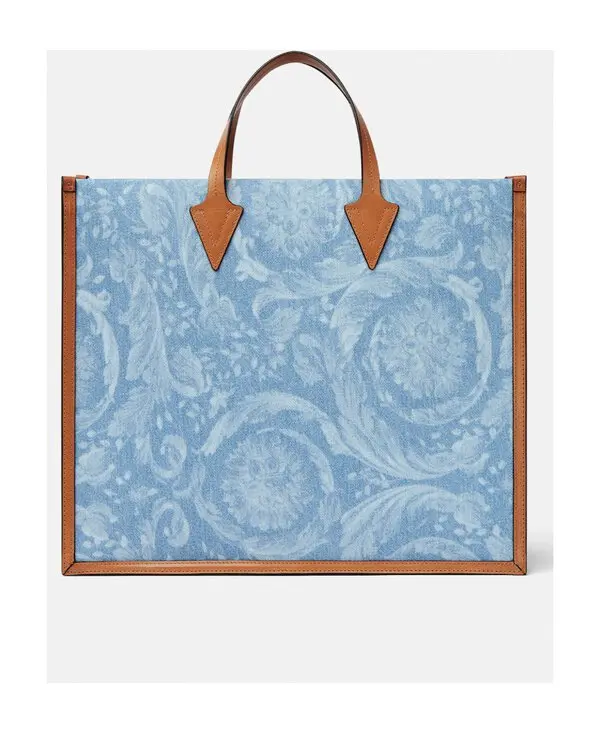 Versace Allover Printed Denim Top Handle Bag