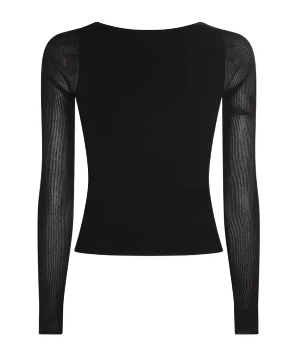 Simkhai Sweetheart Neck Fine Knit Top With Semi-sheer Sleeves