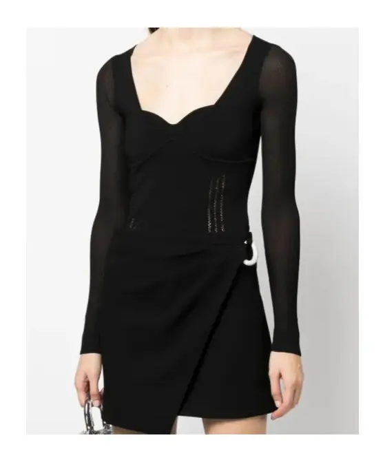 Simkhai Sweetheart Neck Fine Knit Top With Semi-sheer Sleeves