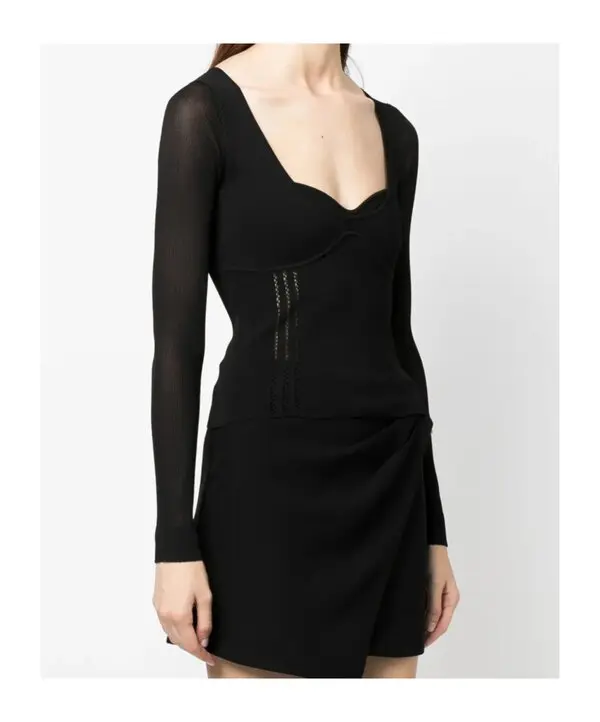 Simkhai Sweetheart Neck Fine Knit Top With Semi-sheer Sleeves