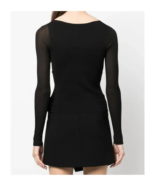 Simkhai Sweetheart Neck Fine Knit Top With Semi-sheer Sleeves
