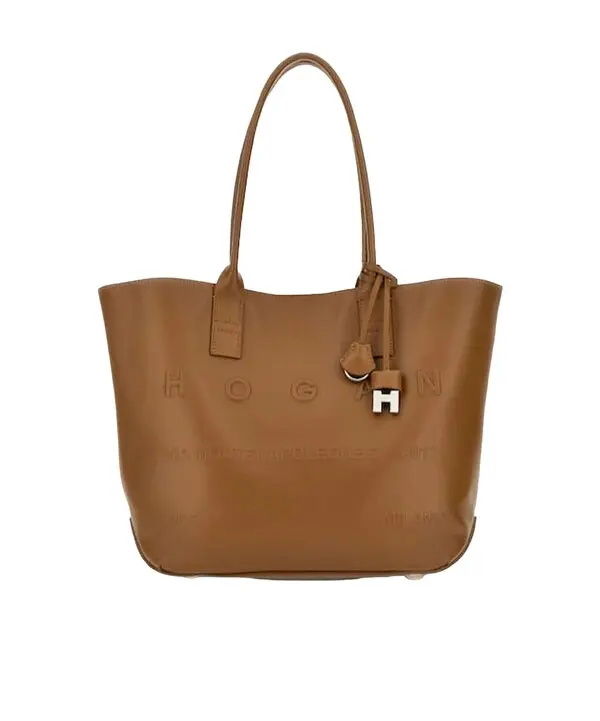 Hogan Small Leather Tote Bag With Removable Pouch - Brown