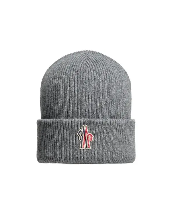 Moncler Logo Patch Ribbed-knit Beanie - Grey