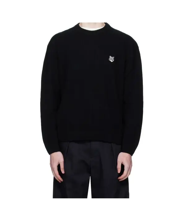 Maison Kitsuné Embroidered Logo Wool Sweater - Black