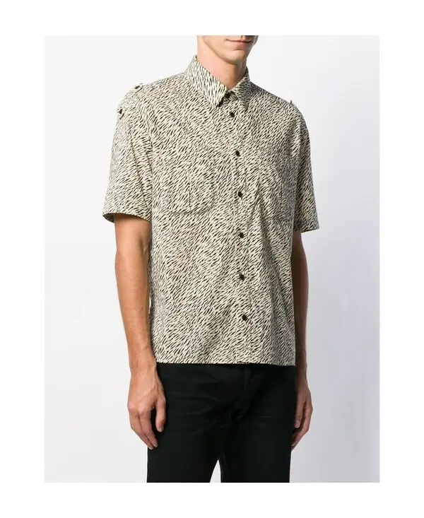 Saint Laurent Cotton Zebra Print Short-sleeved Shirt - Nude