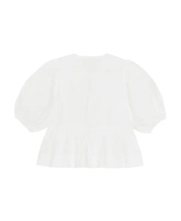 GANNI Poplin Peplum Tie Blouse - White