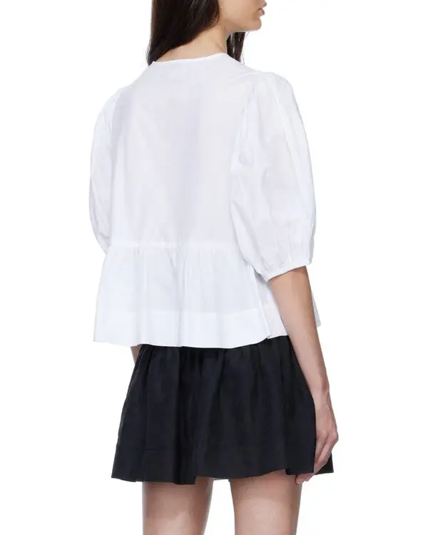 GANNI Poplin Peplum Tie Blouse - White