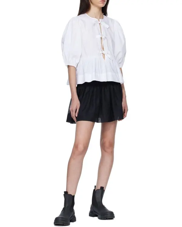 GANNI Poplin Peplum Tie Blouse - White