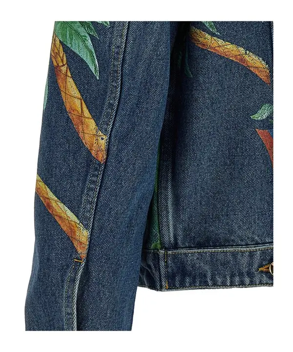 Casablanca Tennis Club Washed Denim Jacket With Palm Tree And Bird Embroidery