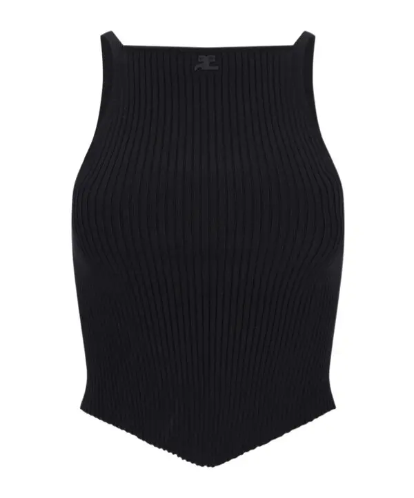 COURREGES Pointy Rib-knit Tank Top - Black