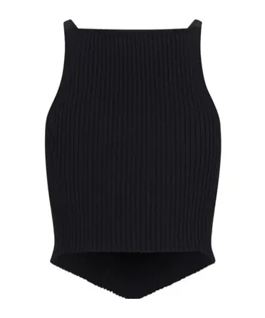 COURREGES Pointy Rib-knit Tank Top - Black