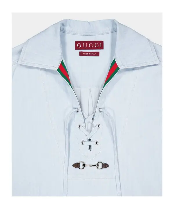 Gucci Web-stripe Denim Lace-up Shirt
