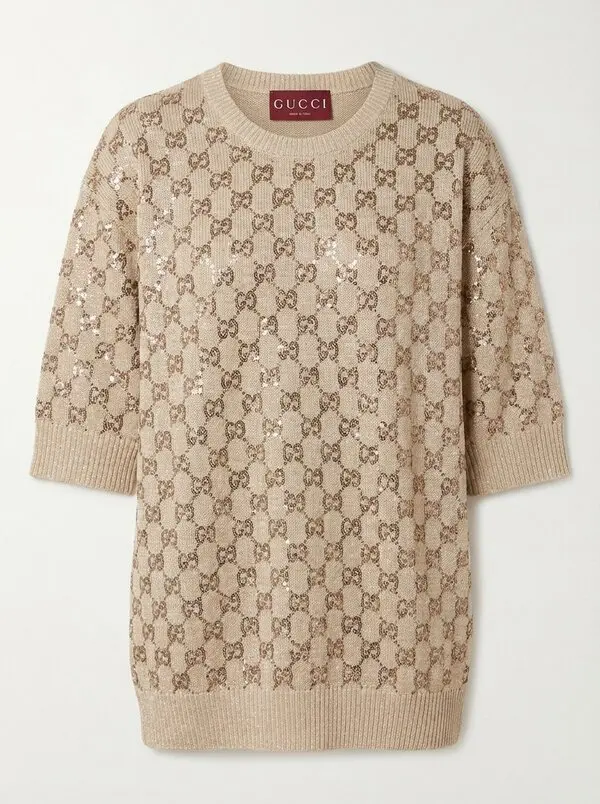 Gucci Wool Cashmere Sweater With Crystals - Beige