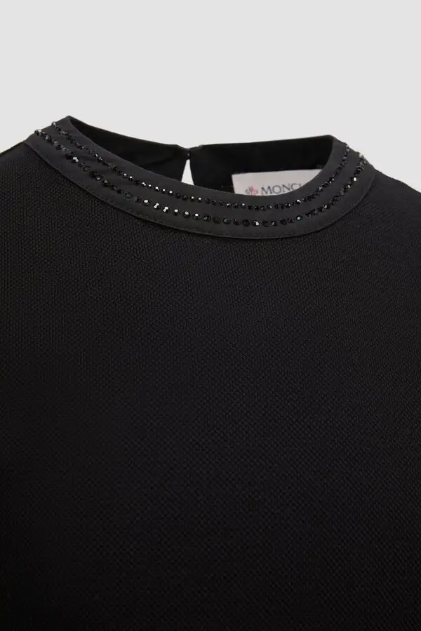 Moncler Rhinestone Embellished Cotton Piquet Polo Dress
