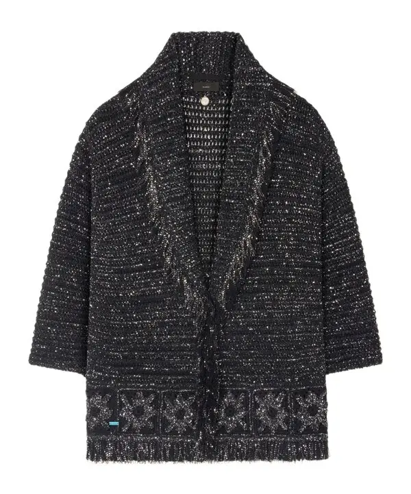 Alanui City Lights Sequined Crochet Cardigan - Black Silver