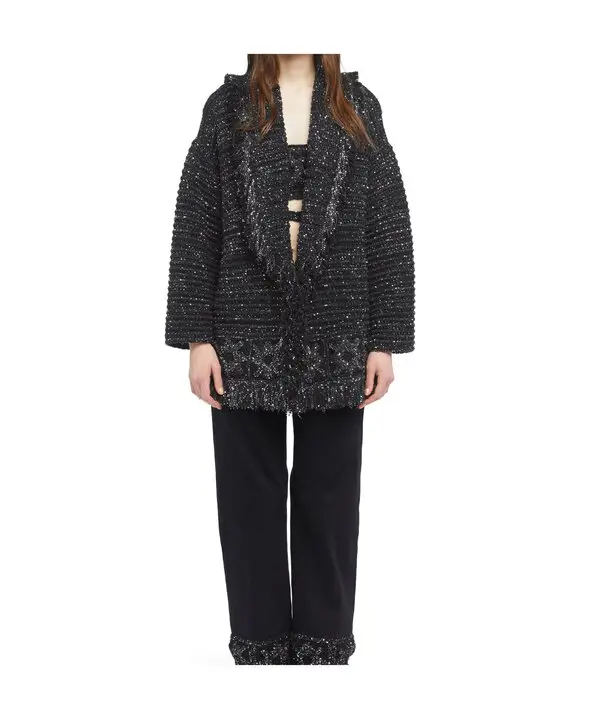 Alanui City Lights Sequined Crochet Cardigan - Black Silver