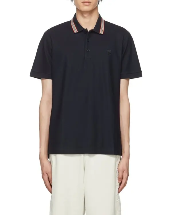 Burberry Logo Embroidered Short Sleeved Polo Shirt - Black