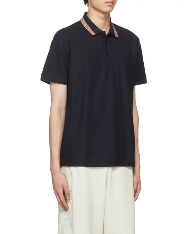 Burberry Logo Embroidered Short Sleeved Polo Shirt - Black
