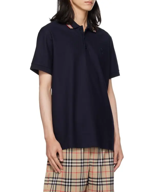 Burberry Logo Embroidered Short Sleeved Polo Shirt - Black