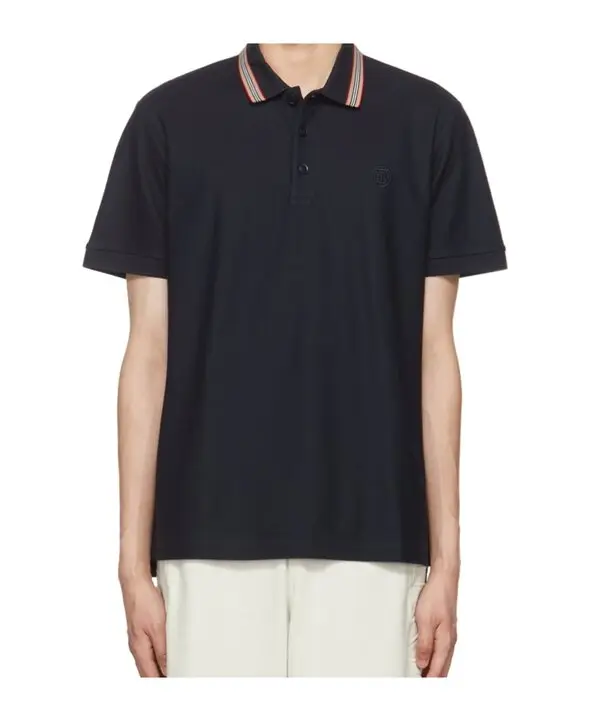 Burberry Logo Embroidered Short Sleeved Polo Shirt - Black