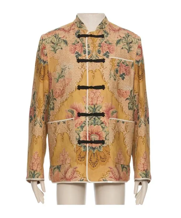 Valentino Garavani Floral Patterned Frog-closure Piped Trim Jacket - Nude