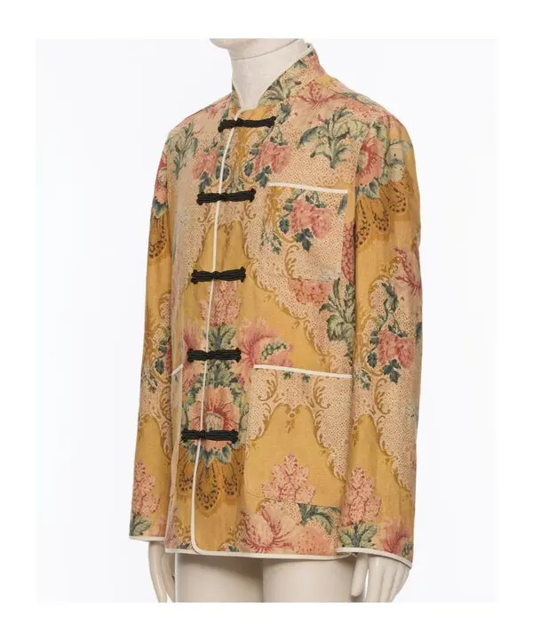 Valentino Garavani Floral Patterned Frog-closure Piped Trim Jacket - Nude