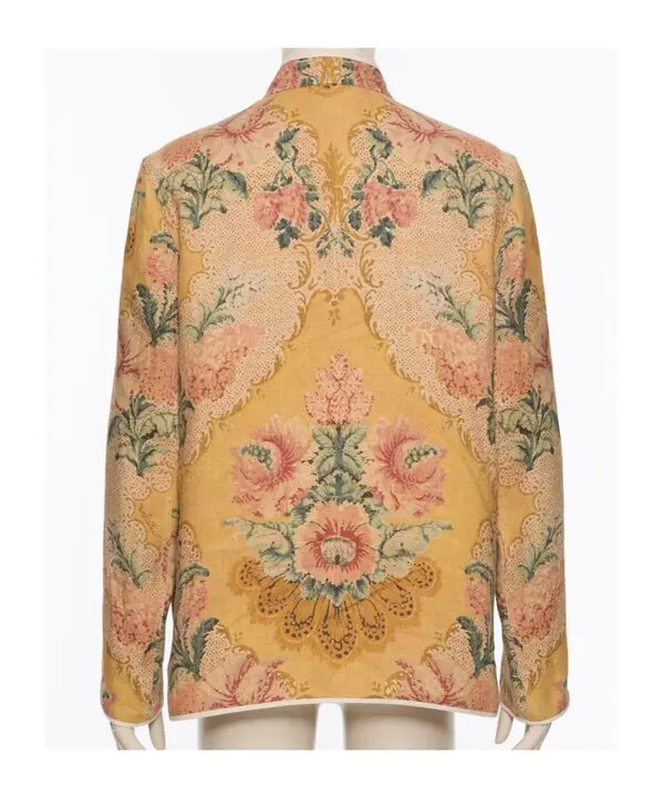 Valentino Garavani Floral Patterned Frog-closure Piped Trim Jacket - Nude