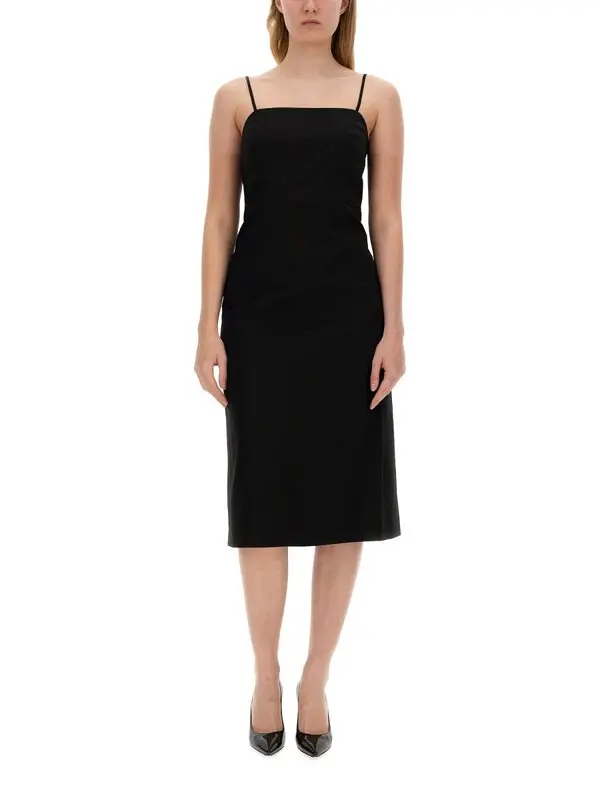 Theory Square Neck Sleeveless A-line Midi Dress - Black
