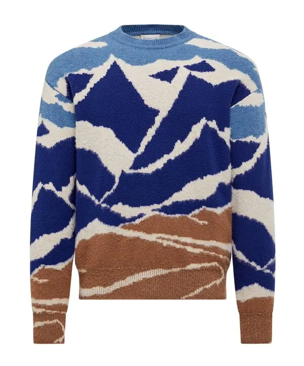 Moncler Mountain Jacquard Wool Sweater - Blue