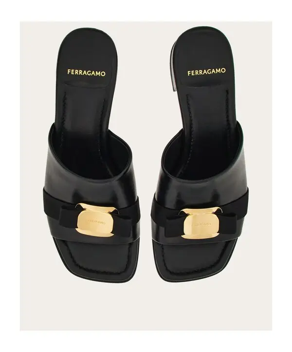 FERRAGAMO Logo Square Toe High Heel Sandals