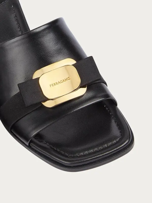 FERRAGAMO Logo Square Toe High Heel Sandals