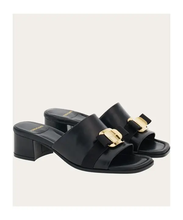 FERRAGAMO Logo Square Toe High Heel Sandals