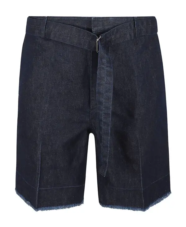 LANVIN Logo Denim Shorts With Belt Ring And Frayed Hem - Black