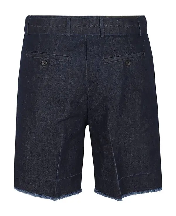 LANVIN Logo Denim Shorts With Belt Ring And Frayed Hem - Black