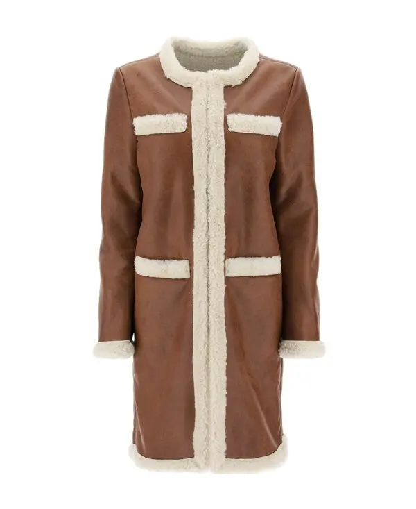 Dsquared2 Collarless Long-sleeved Coat With Faux Fur Trim
