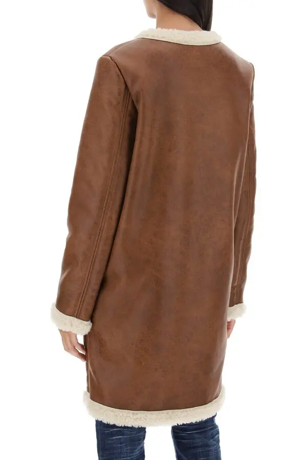 Dsquared2 Collarless Long-sleeved Coat With Faux Fur Trim