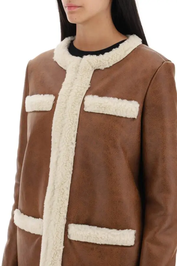Dsquared2 Collarless Long-sleeved Coat With Faux Fur Trim
