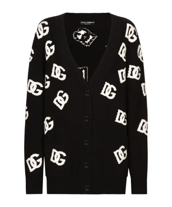Dolce & Gabbana Dg Logo Intarsia Knitted Cardigan - Black