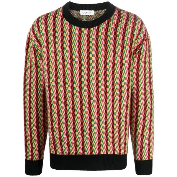 LANVIN Chevron-motif Crewneck Jumper - Brown