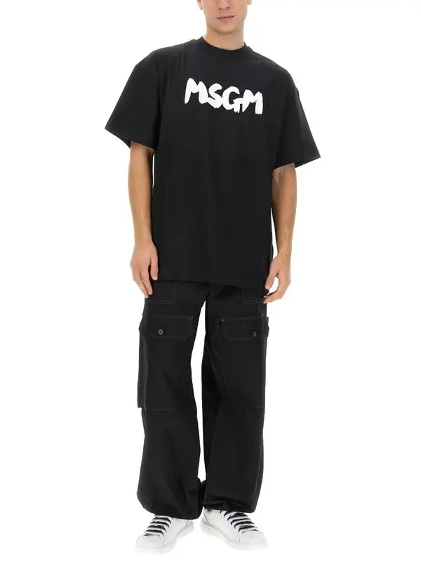 MSGM Contrast Stitch Logo Patch Cargo Trousers