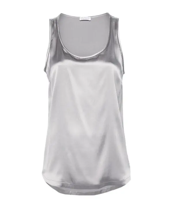 Brunello Cucinelli Monili Chain Satin Tank Top