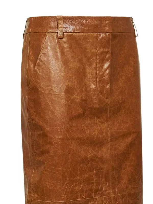 Co Brandy Textured Leather Midi Skirt