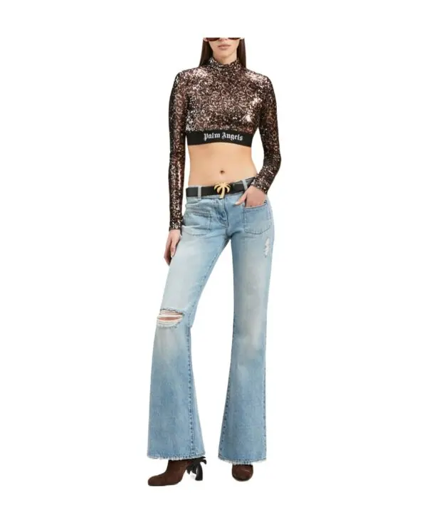 Palm Angels Sequin Embellished Cropped Top